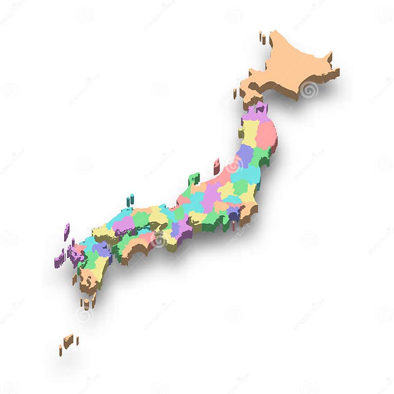 3d Isometric Colored Map of Japan Stock Illustration - Illustration of ...