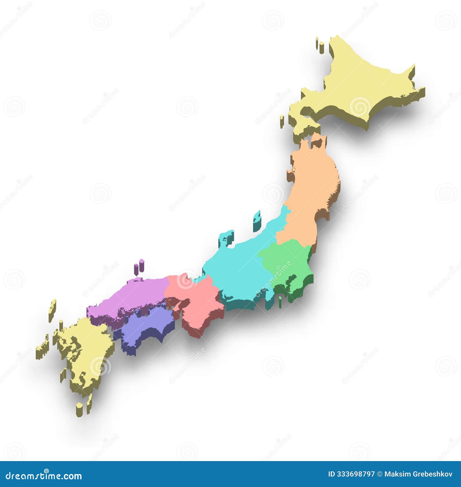 3d Isometric Colored Map of Japan Stock Illustration - Illustration of ...