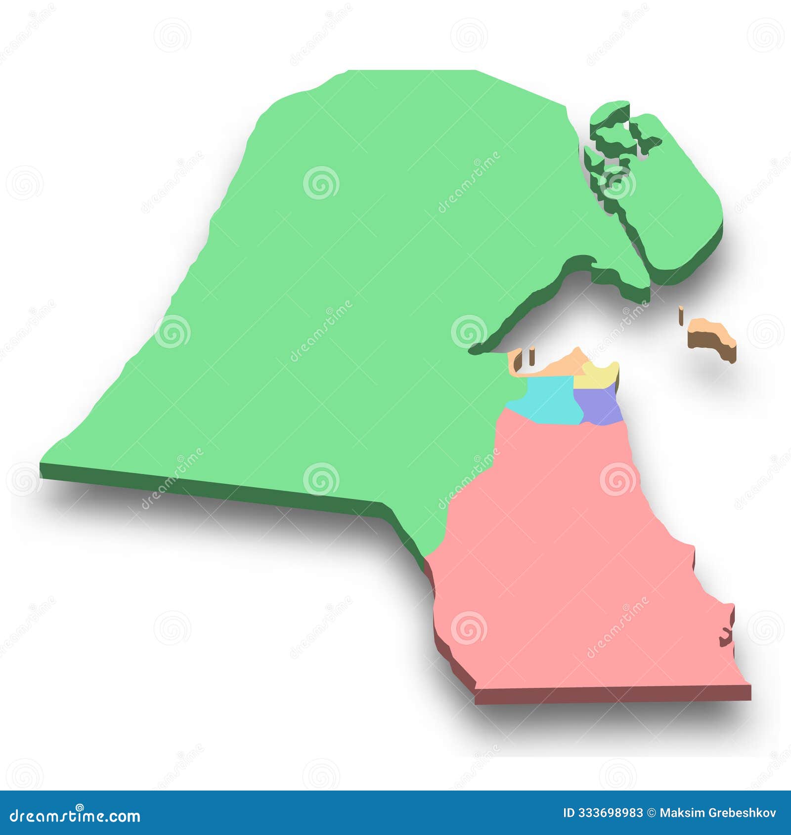 3d Isometric Colored Map of Kuwait Stock Illustration - Illustration of ...