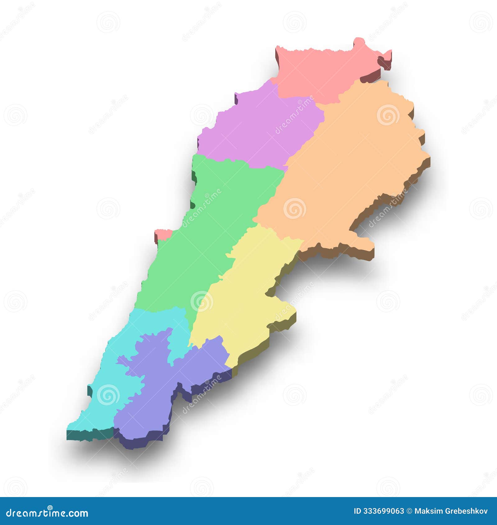 3d Isometric Colored Map of Lebanon Stock Illustration - Illustration ...