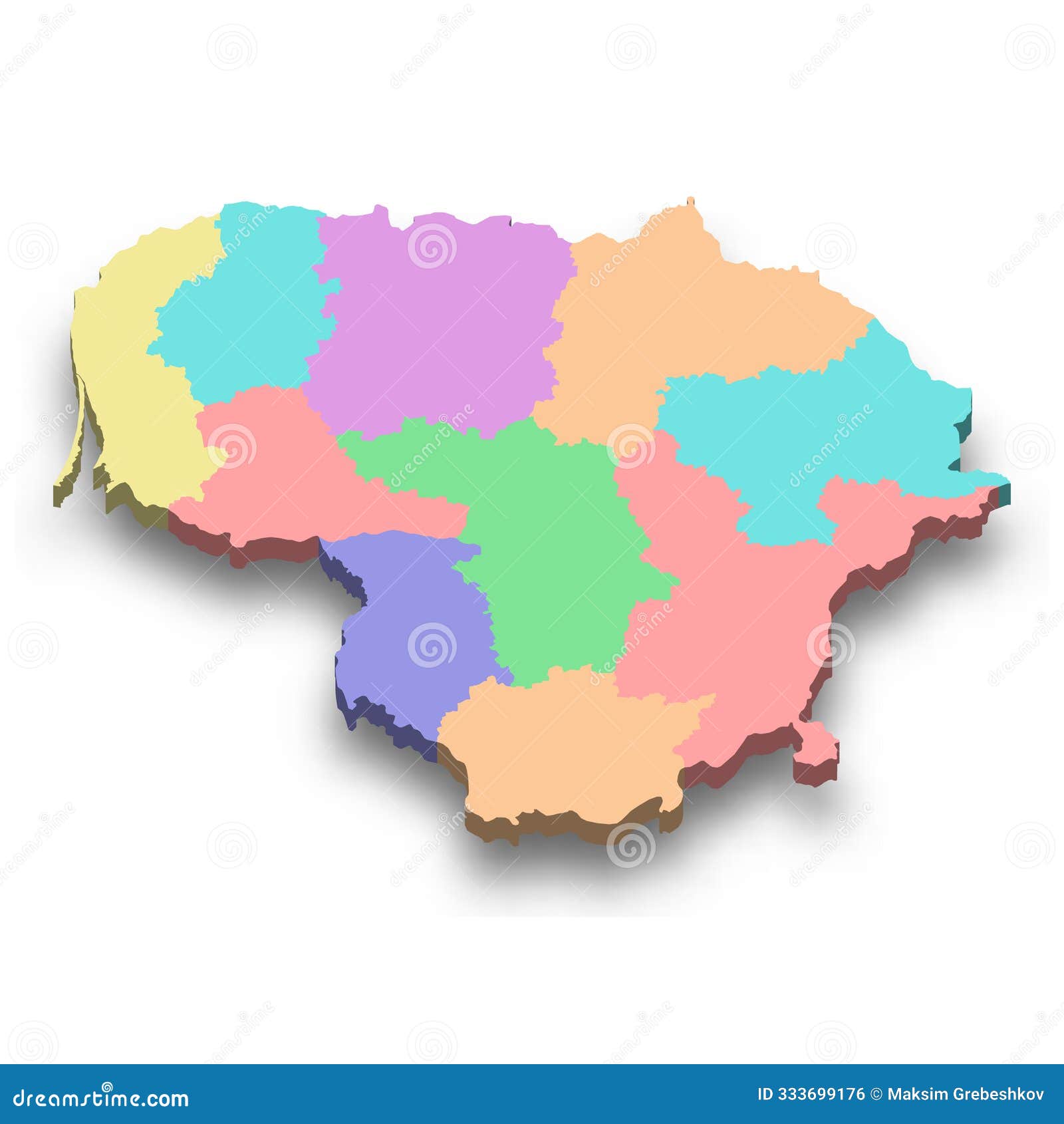 3d Isometric Colored Map of Lithuania Stock Illustration - Illustration ...