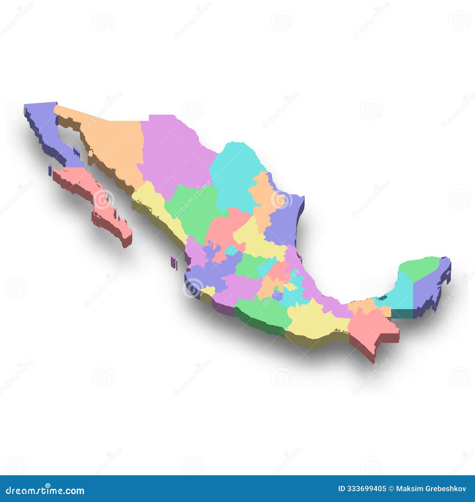 3d Isometric Colored Map of Mexico Stock Illustration - Illustration of ...