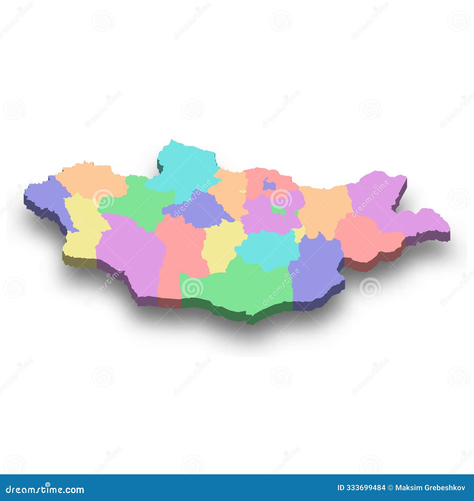 3d Isometric Colored Map of Mongolia Stock Illustration - Illustration ...