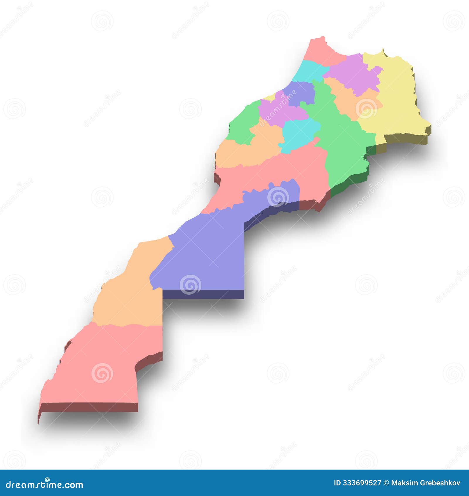 3d Isometric Colored Map of Morocco Stock Illustration - Illustration ...