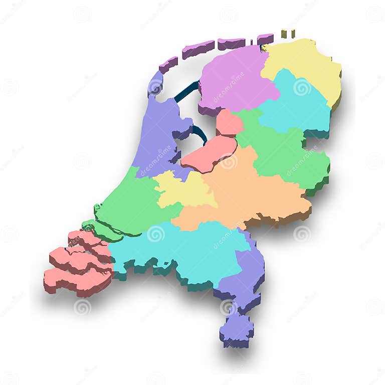 3d Isometric Colored Map of Netherlands Stock Illustration ...