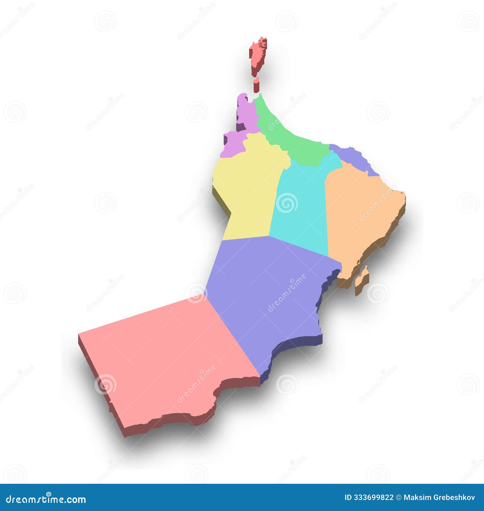 3d Isometric Colored Map of Oman Stock Illustration - Illustration of ...