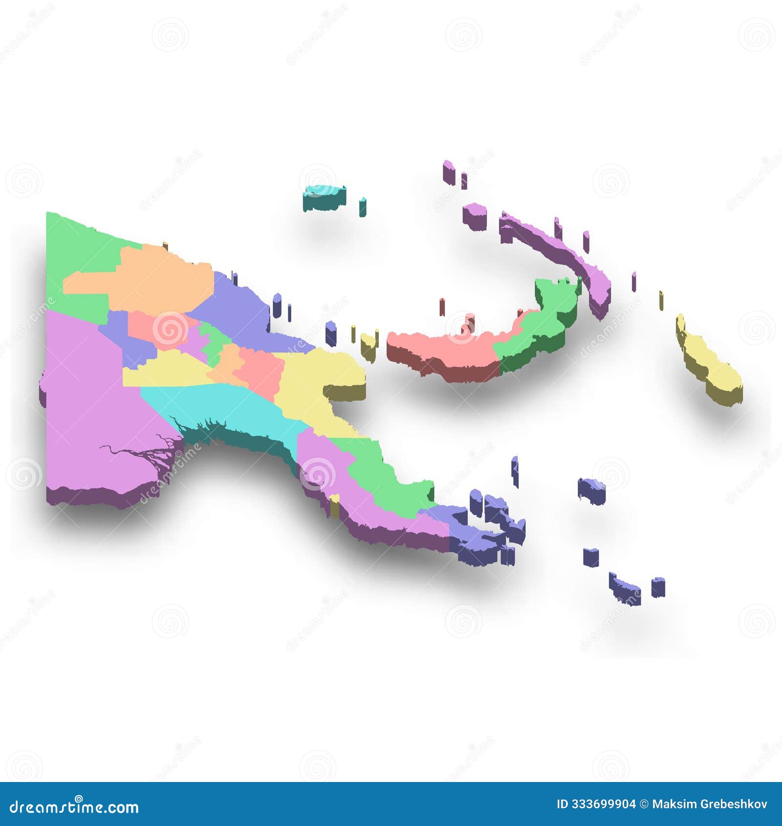 3d Isometric Colored Map of Papua New Guinea Stock Illustration ...
