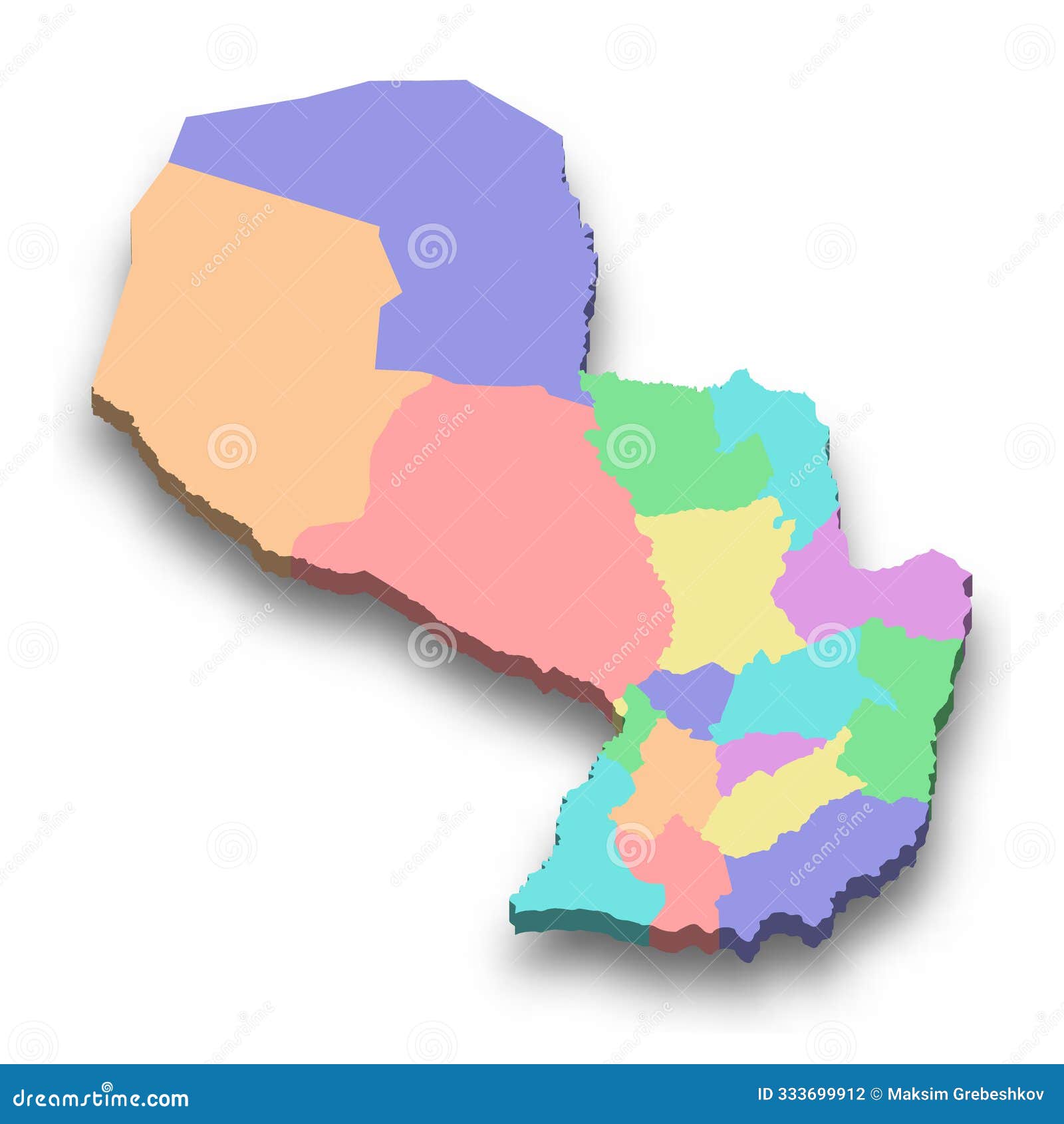 3d Isometric Colored Map of Paraguay Stock Illustration - Illustration ...