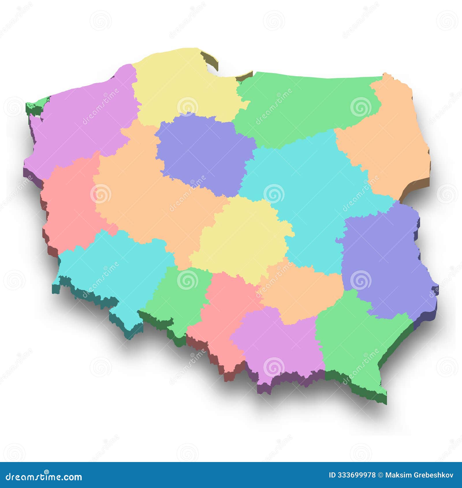 3d Isometric Colored Map of Poland Stock Illustration - Illustration of ...