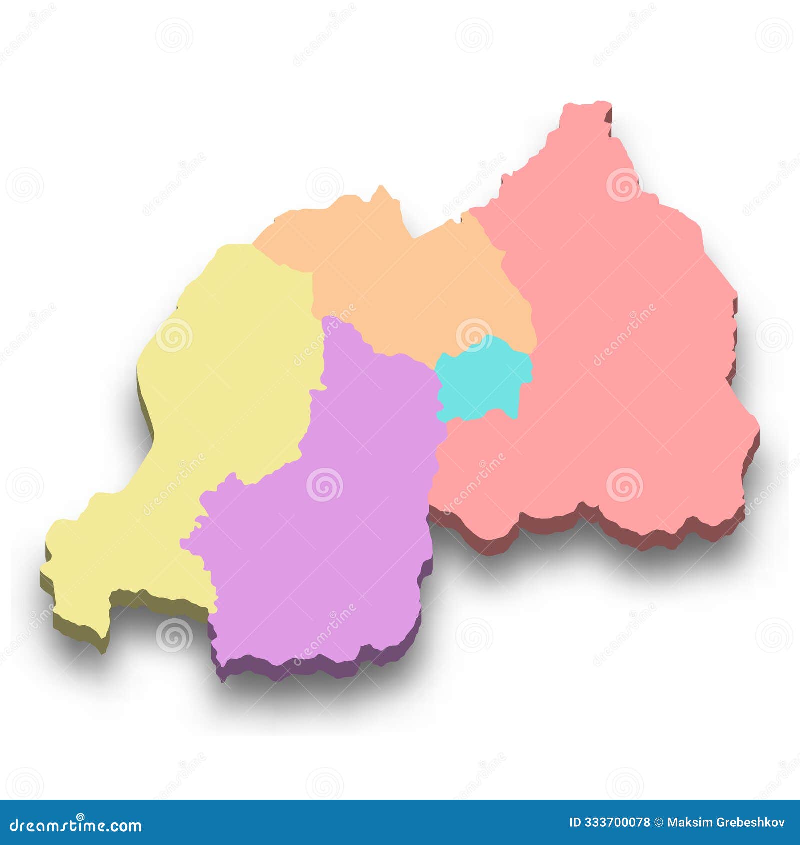 3d Isometric Colored Map of Rwanda Stock Illustration - Illustration of ...