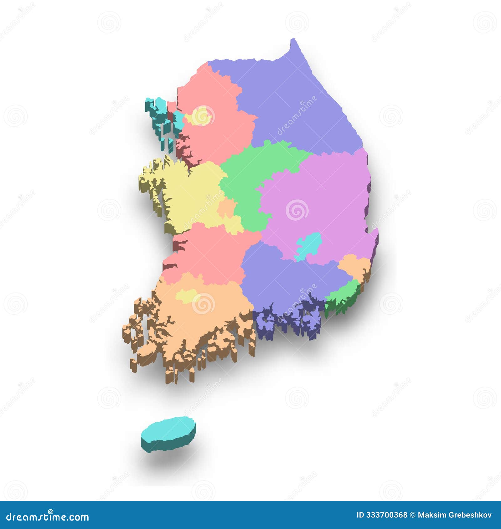 3d Isometric Colored Map of South Korea Stock Illustration ...