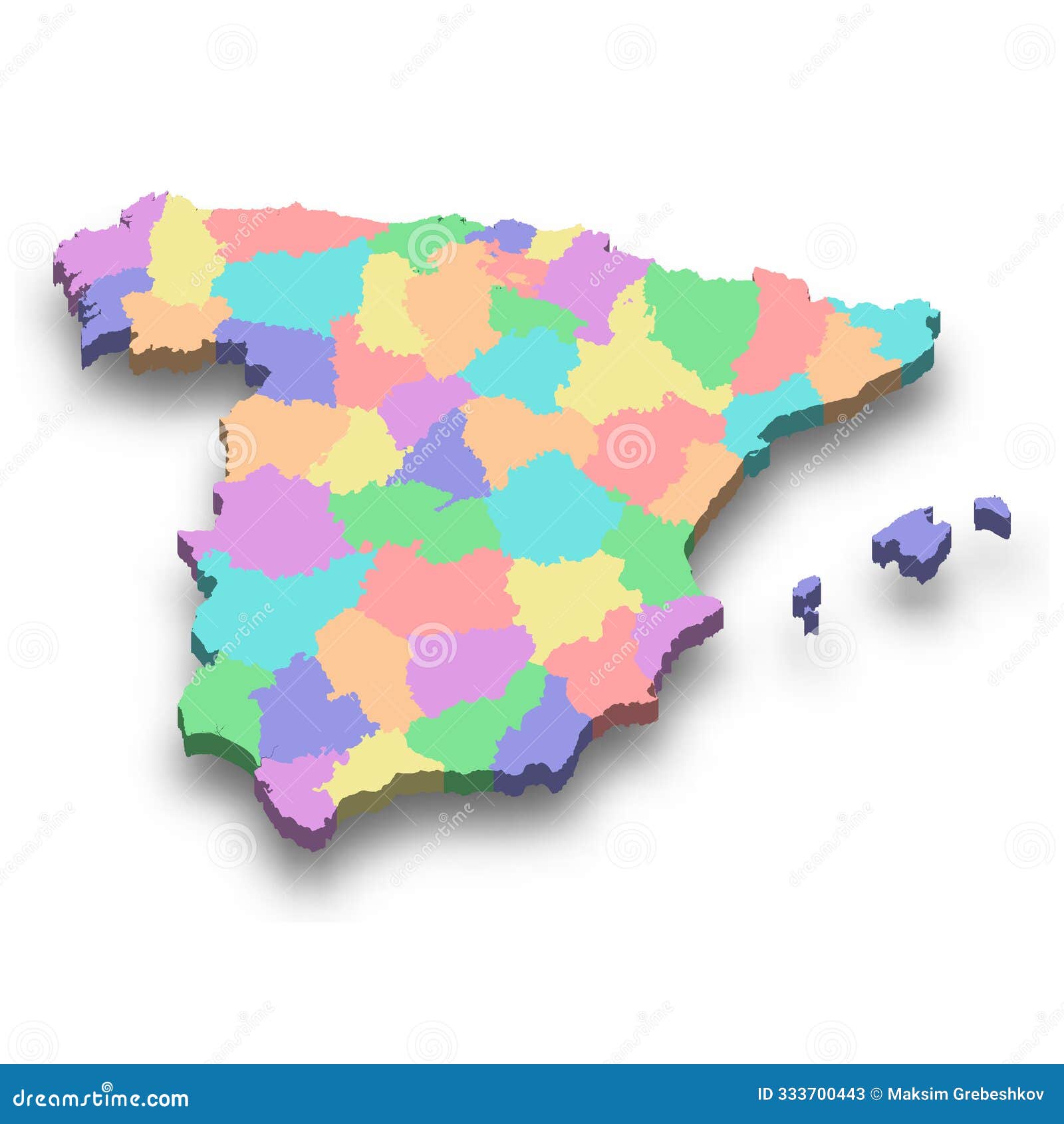 3d Isometric Colored Map of Spain Stock Illustration - Illustration of ...