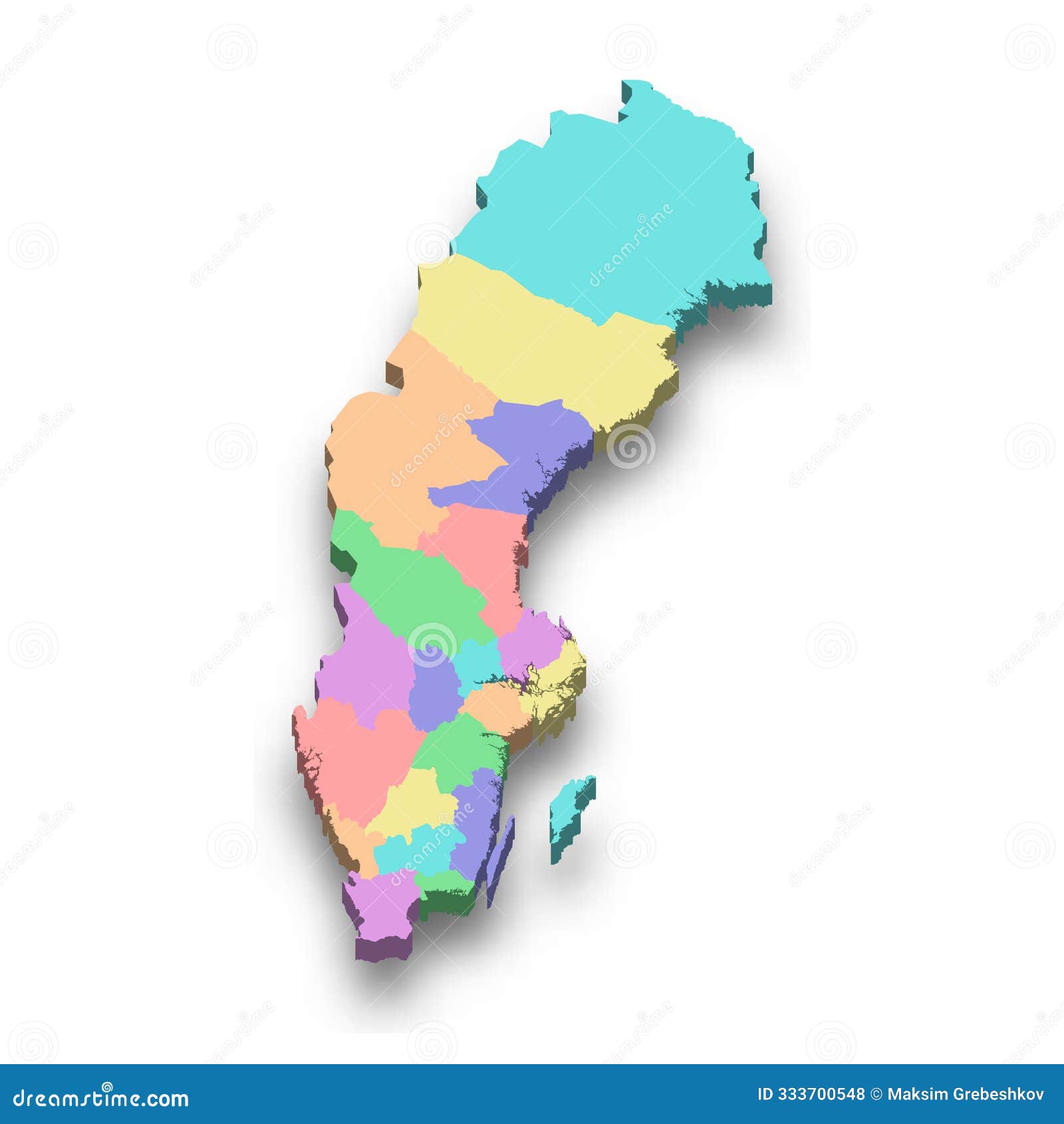 3d Isometric Colored Map of Sweden Stock Illustration - Illustration of ...