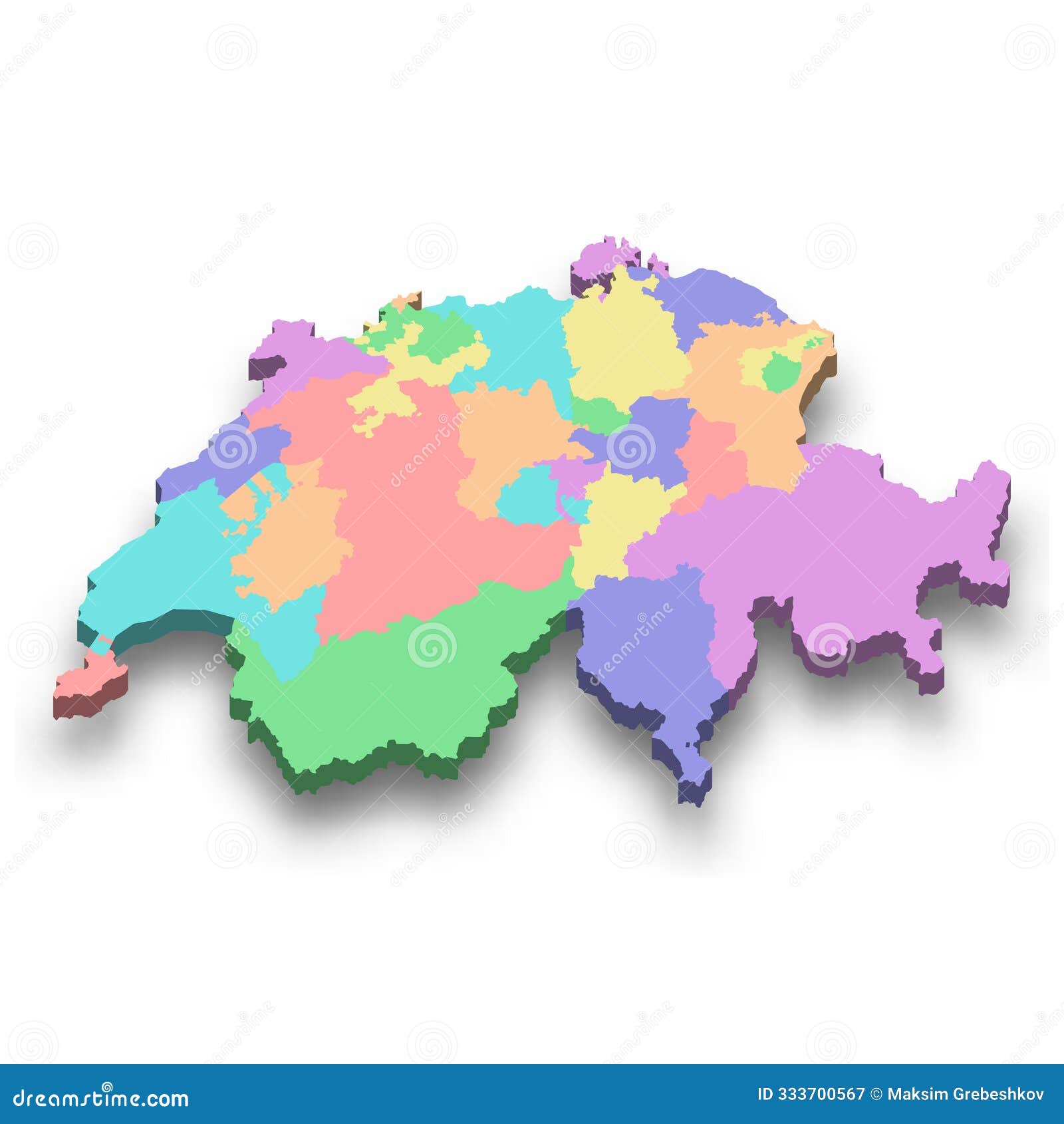 3d Isometric Colored Map of Switzerland Stock Illustration ...