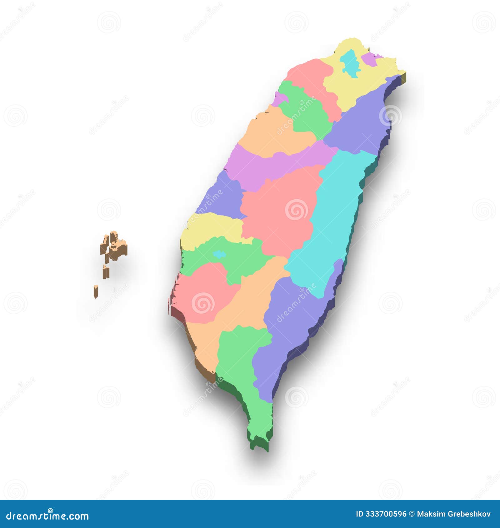 3d Isometric Colored Map of Taiwan Stock Illustration - Illustration of ...