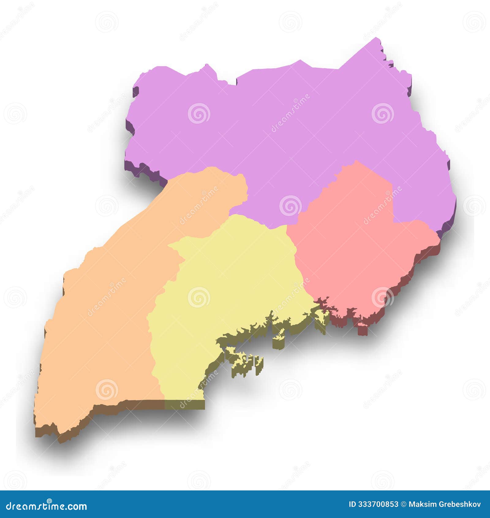 3d Isometric Colored Map of Uganda Stock Illustration - Illustration of ...