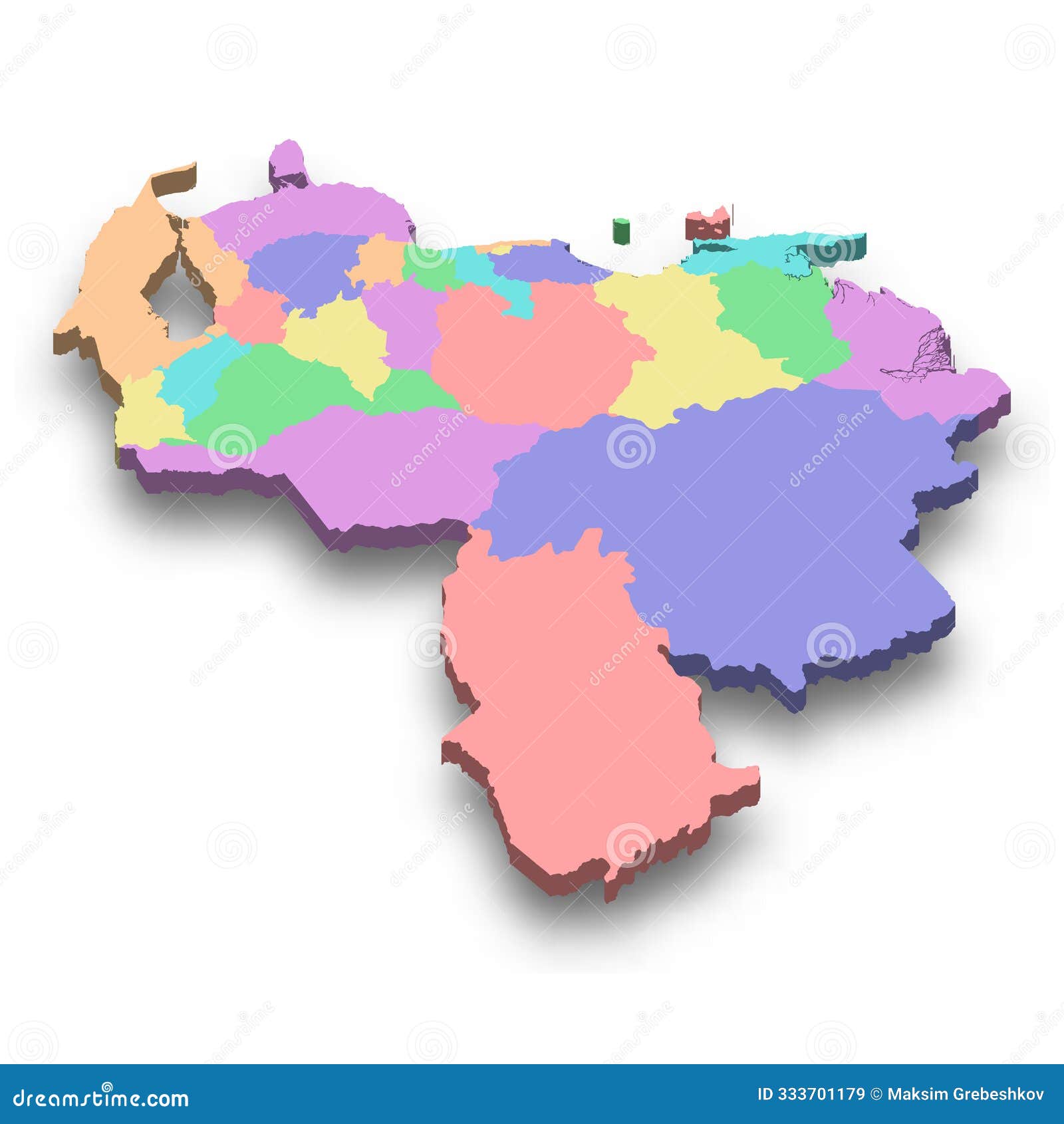 3d Isometric Colored Map of Venezuela Stock Illustration - Illustration ...