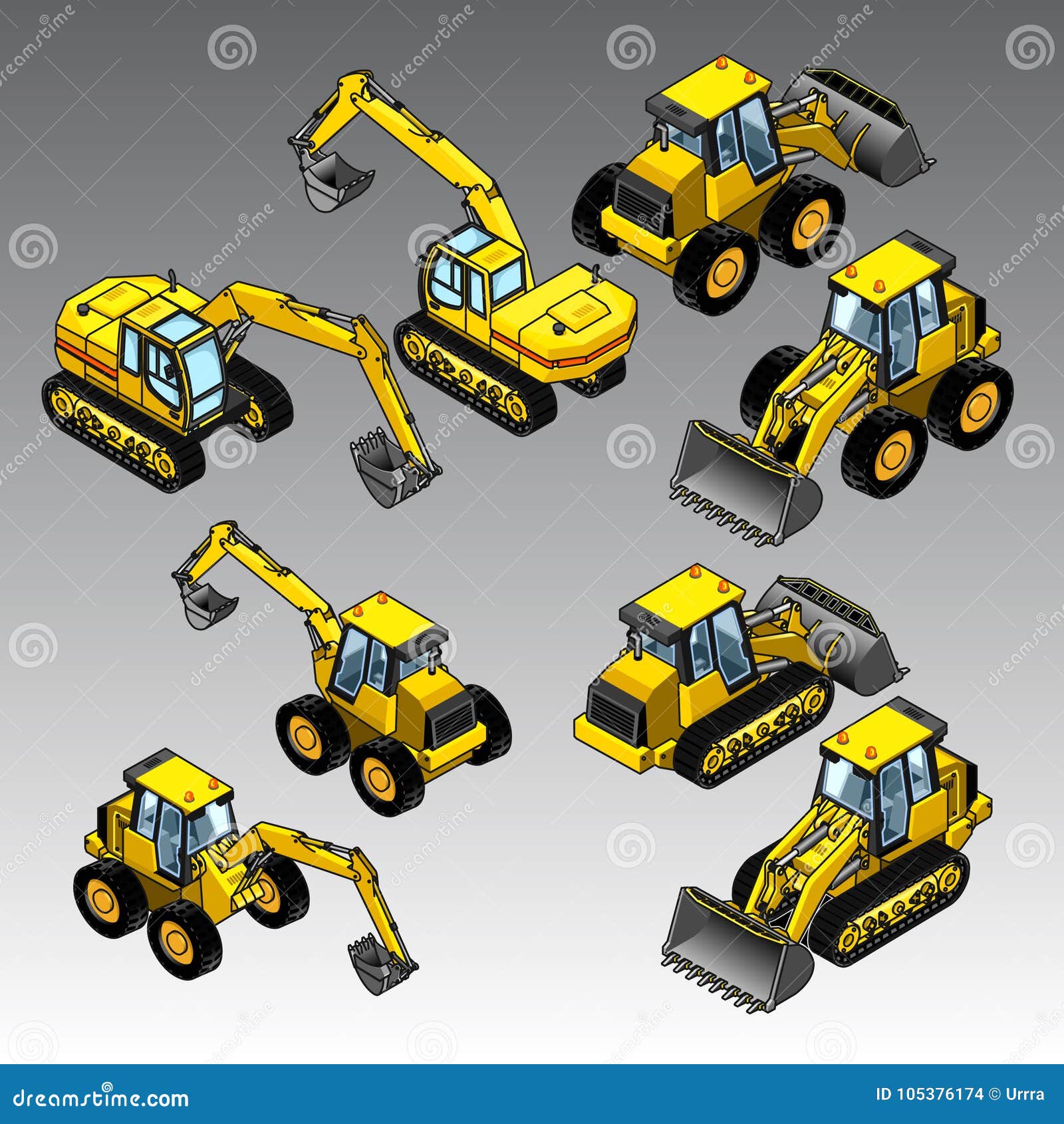 3d Isometric Construction Machines Set Stock Vector - Illustration of ...