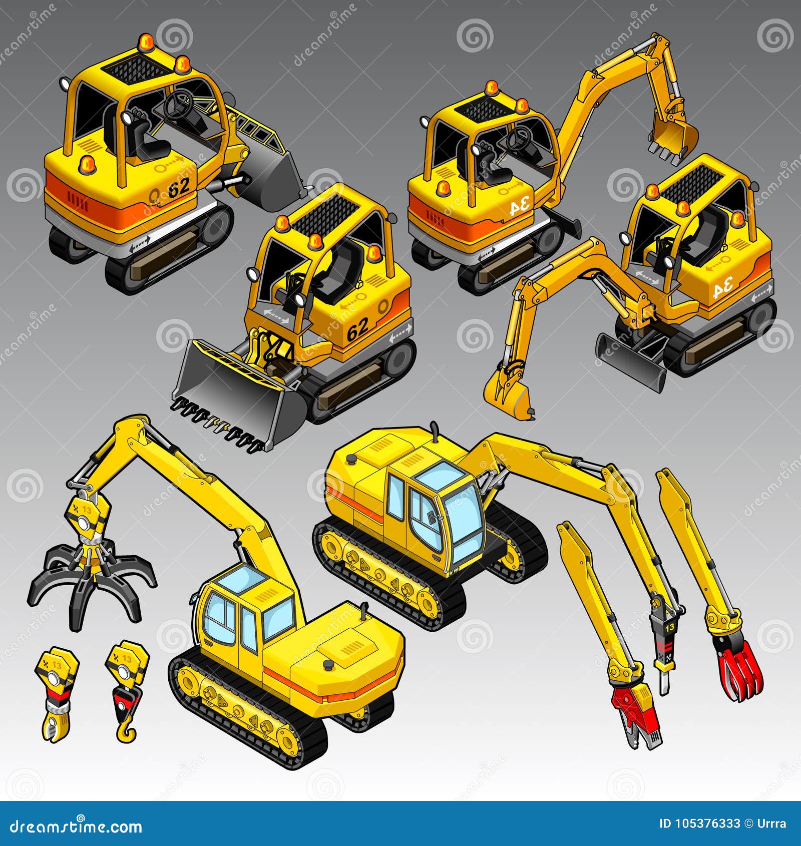 3d Isometric Construction Machines Set Stock Vector - Illustration of ...