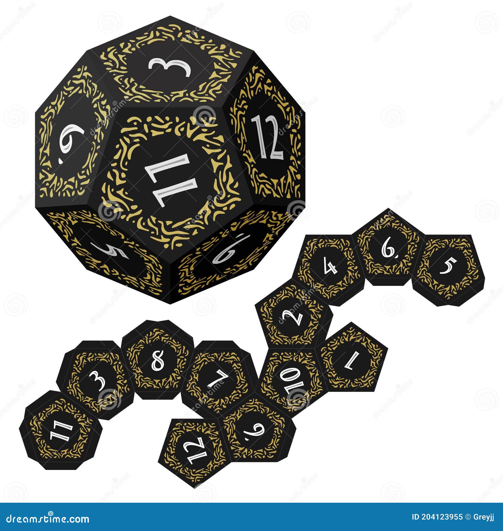 D12 Isometric Dice for Boardgames with Paper Unwrap Stock Vector ...
