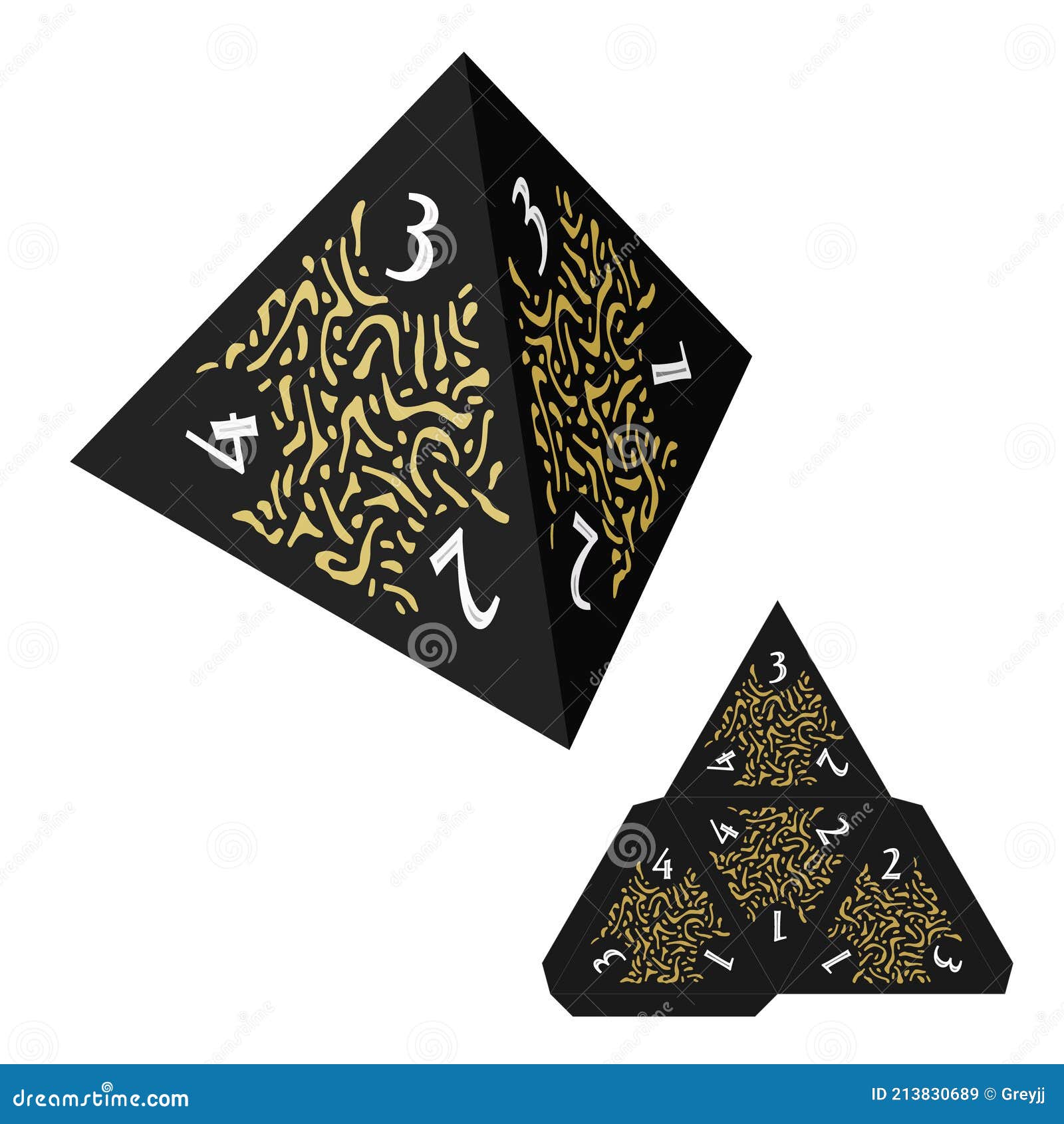 D4 Isometric Dice for Boardgames with Paper Unwrap Template Stock ...