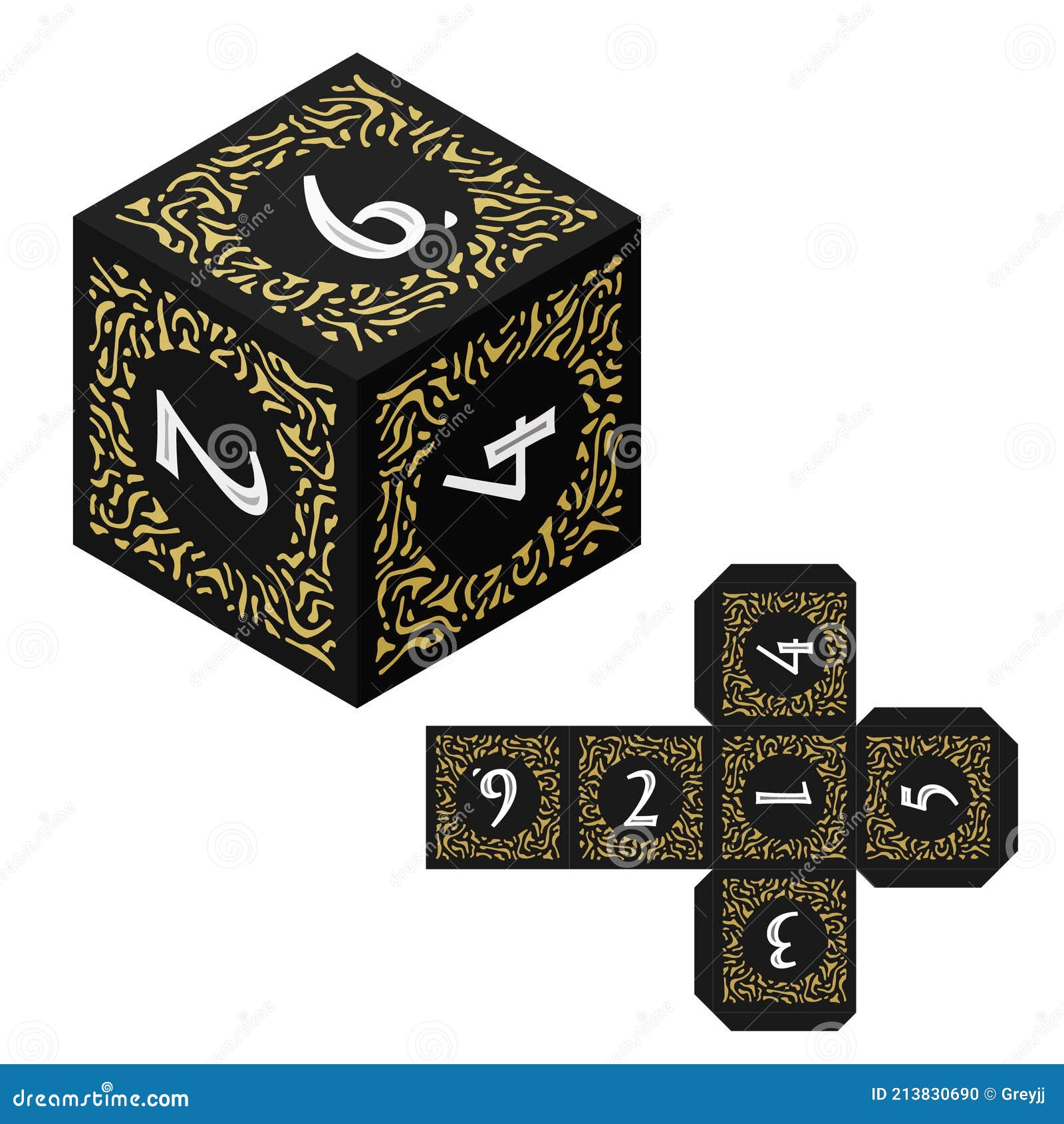 D6 Isometric Dice for Boardgames with Paper Unwrap Template Stock ...