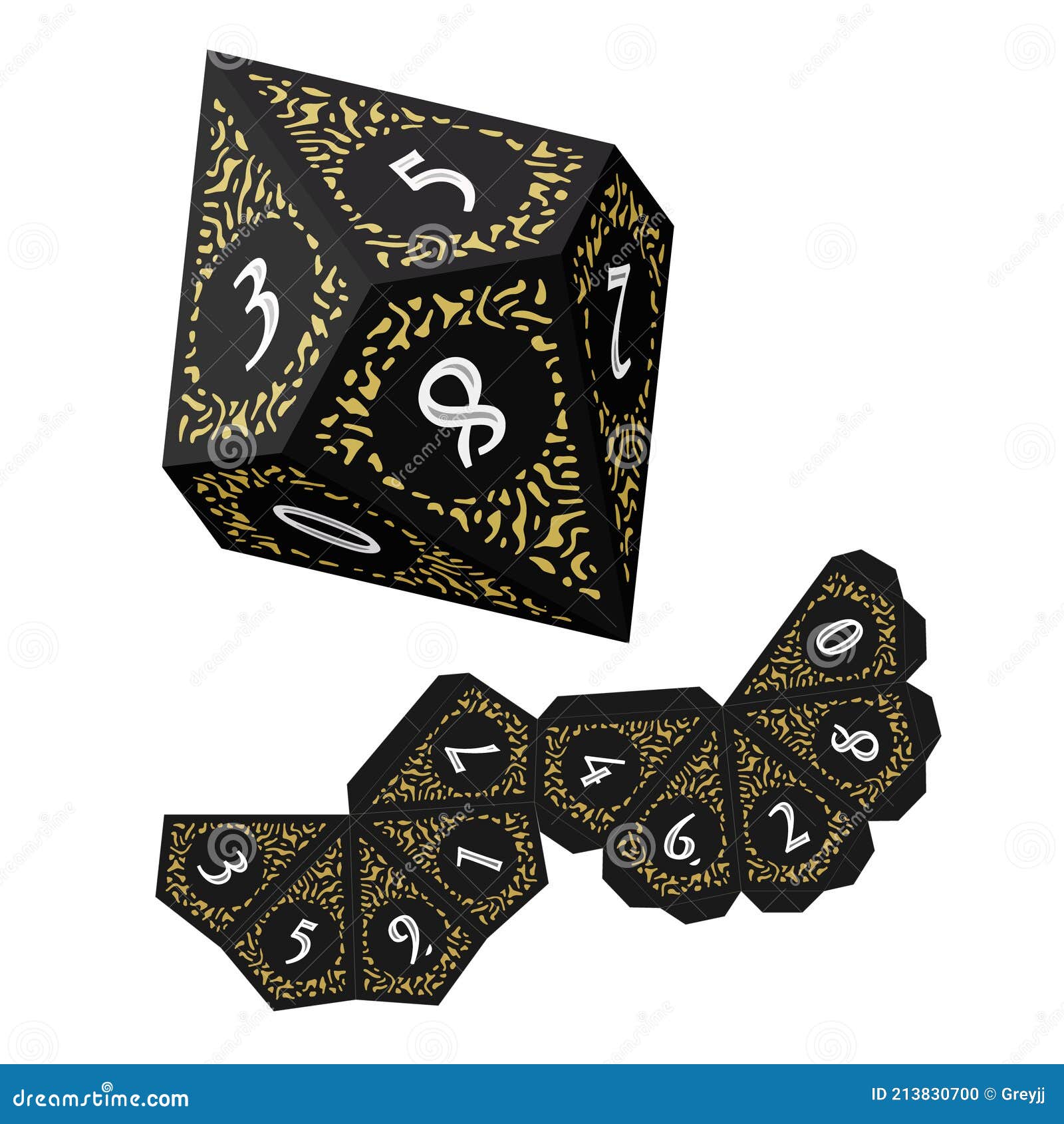 D10 Isometric Dice for Boardgames with Paper Unwrap Template Stock ...