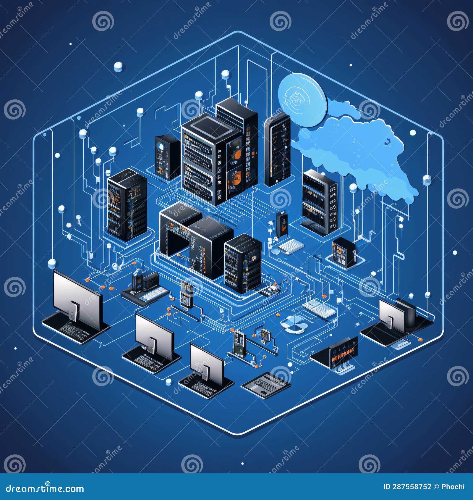 3D Isometric Doodle Computer Network Illustration Stock Illustration ...