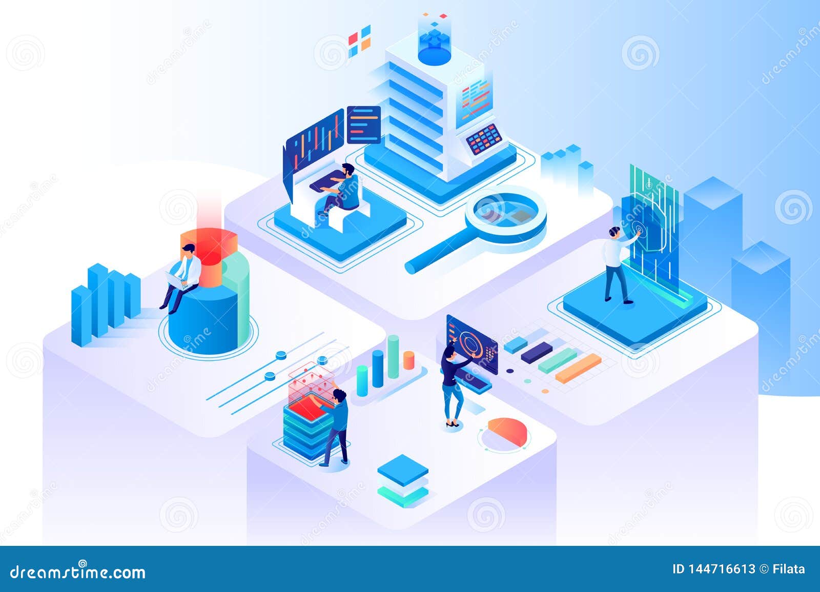 3d Isometric Extended Data Center with Computers, Diagram and ...