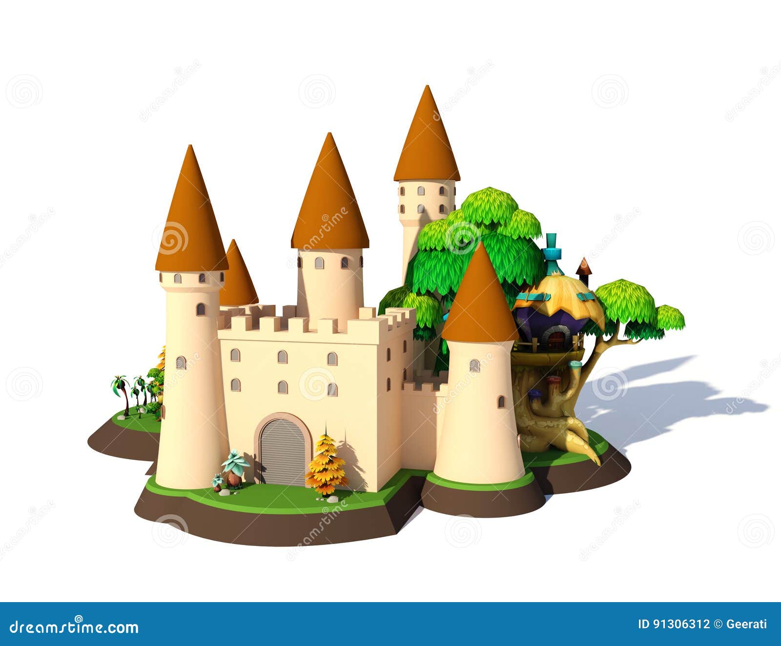 3D Isometric Fantasy Cartoon Medieval Castle Isolated on White ...