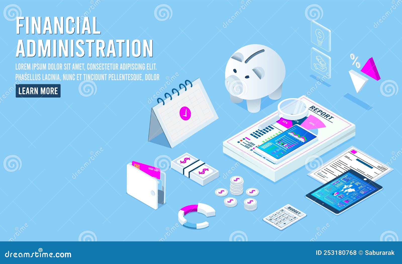 3d Isometric Set of Financial Administration with Diagrams, Graphs ...