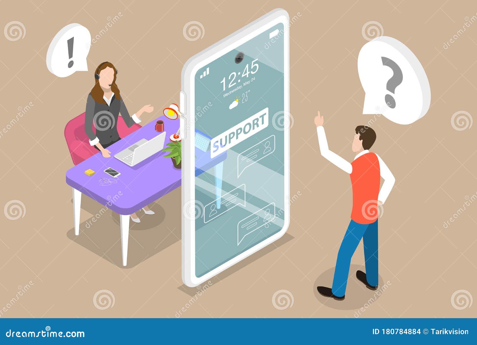 3D Isometric Flat Vector Concept of Customer Support Mobile App. Stock ...