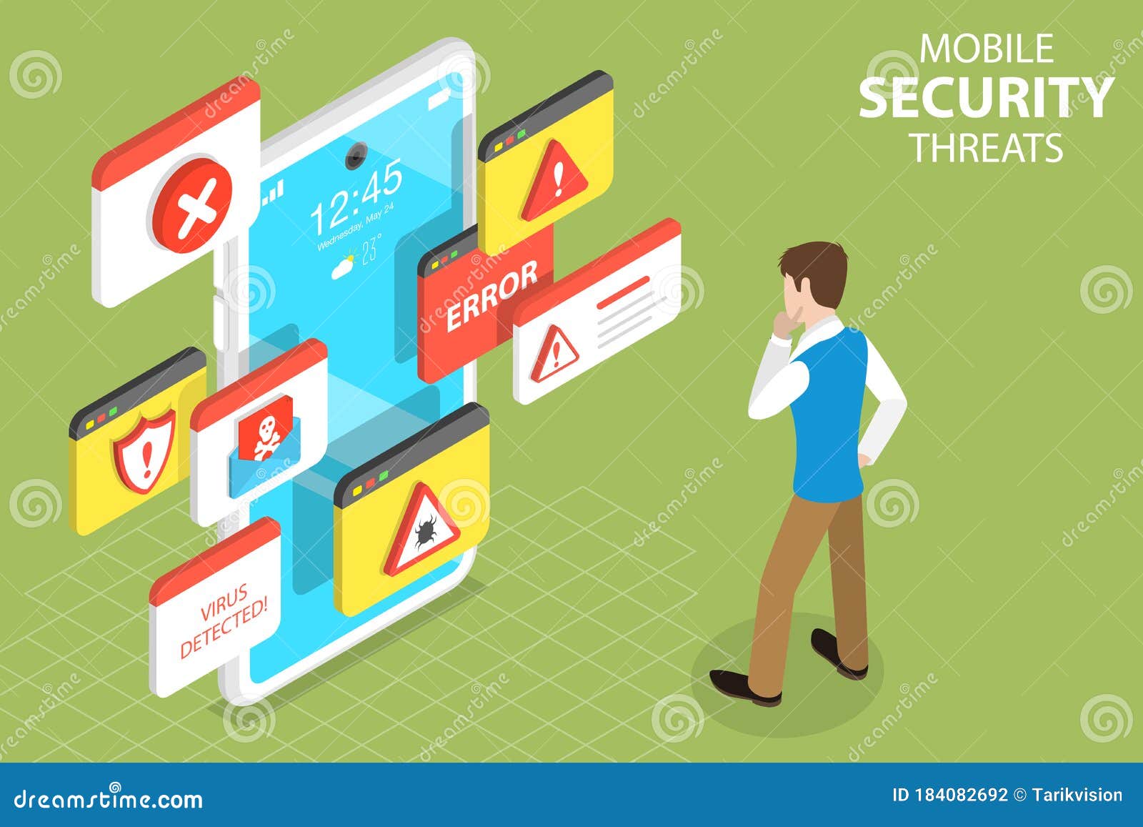 3D Isometric Flat Vector Concept of Mobile Security Threats, Computer ...