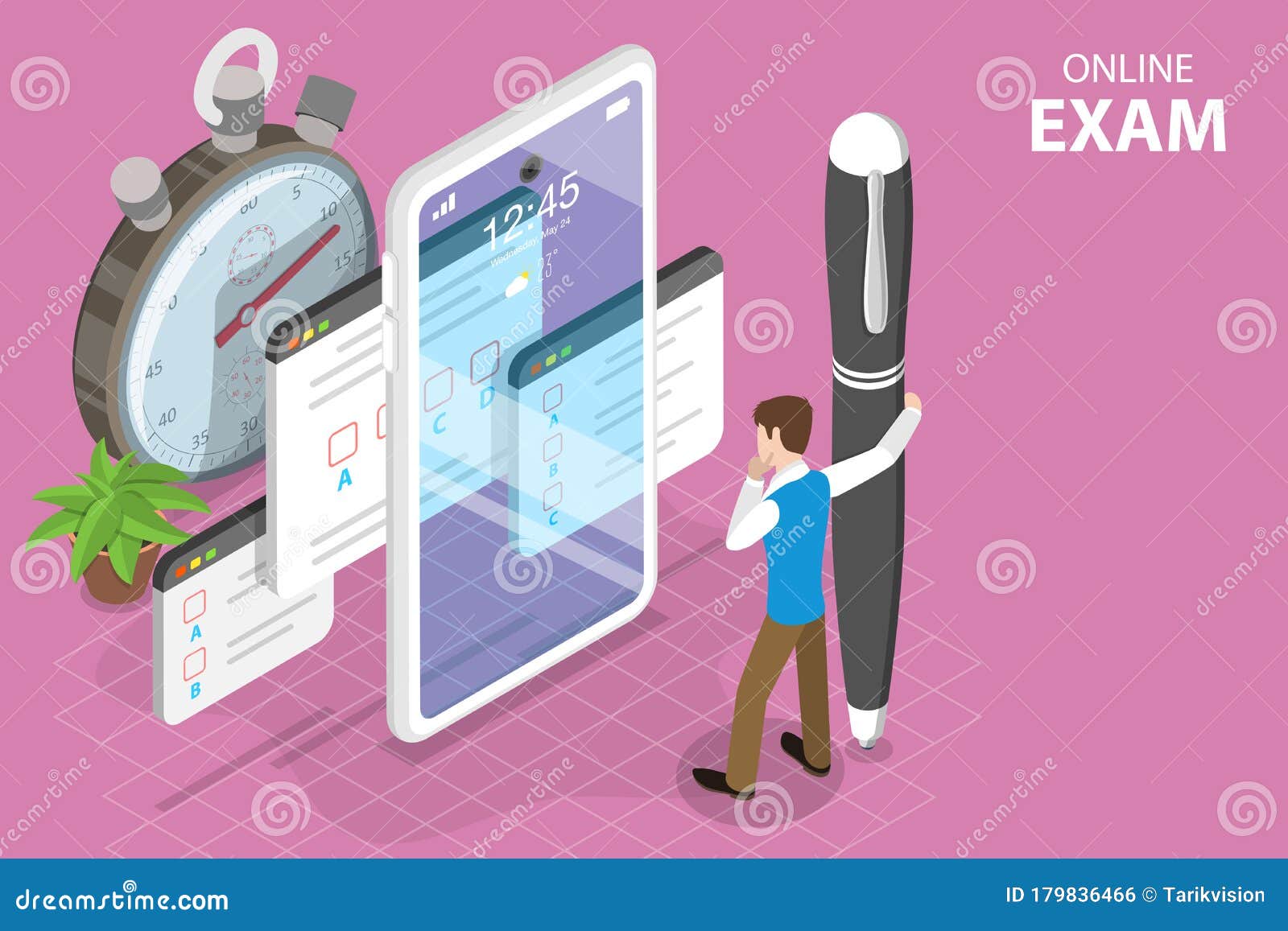 3D Isometric Flat Vector Concept of Online Exam, Questionnaire Form ...