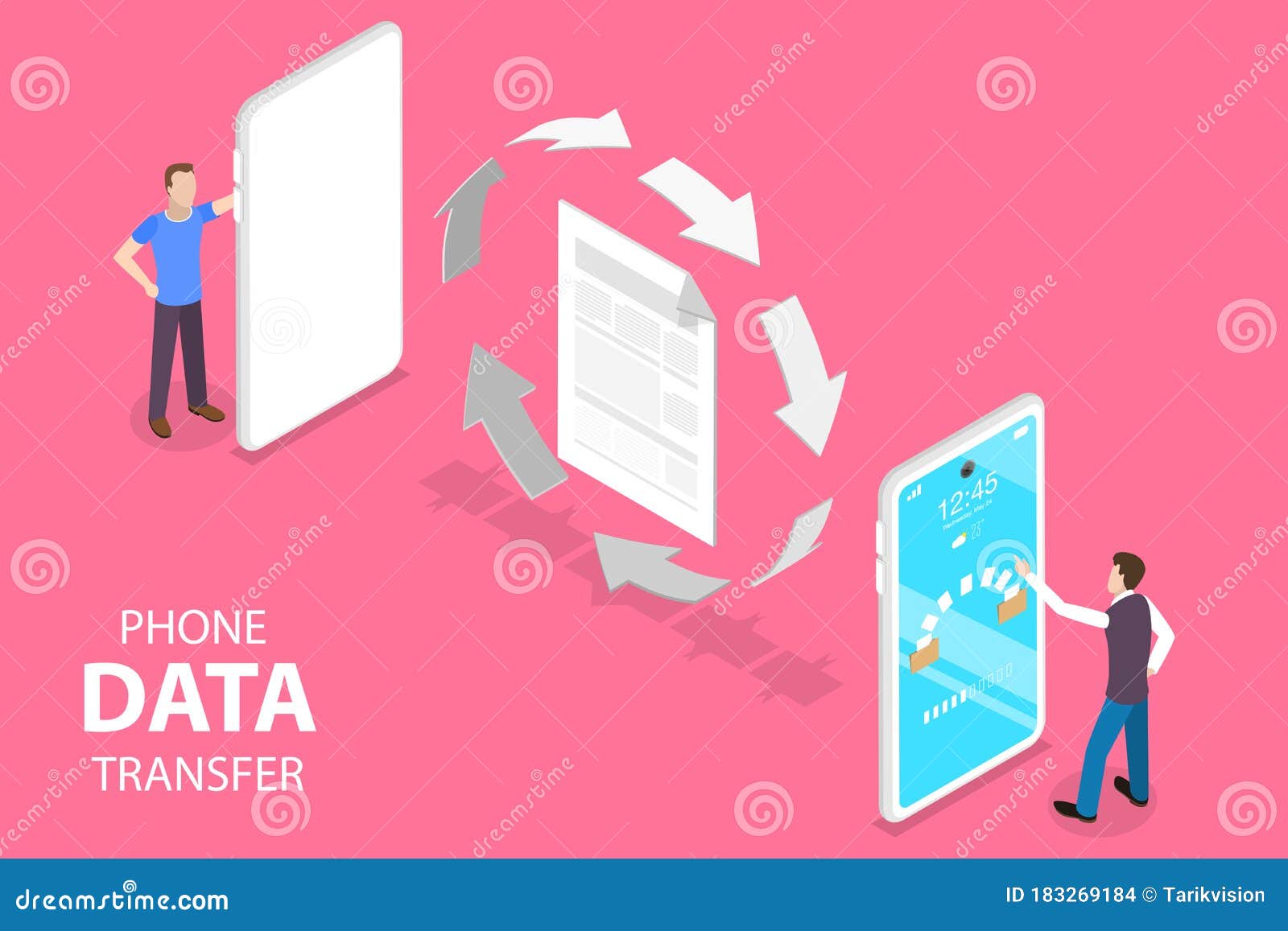 3D Isometric Flat Vector Concept of Phone Data Transfer, Online ...