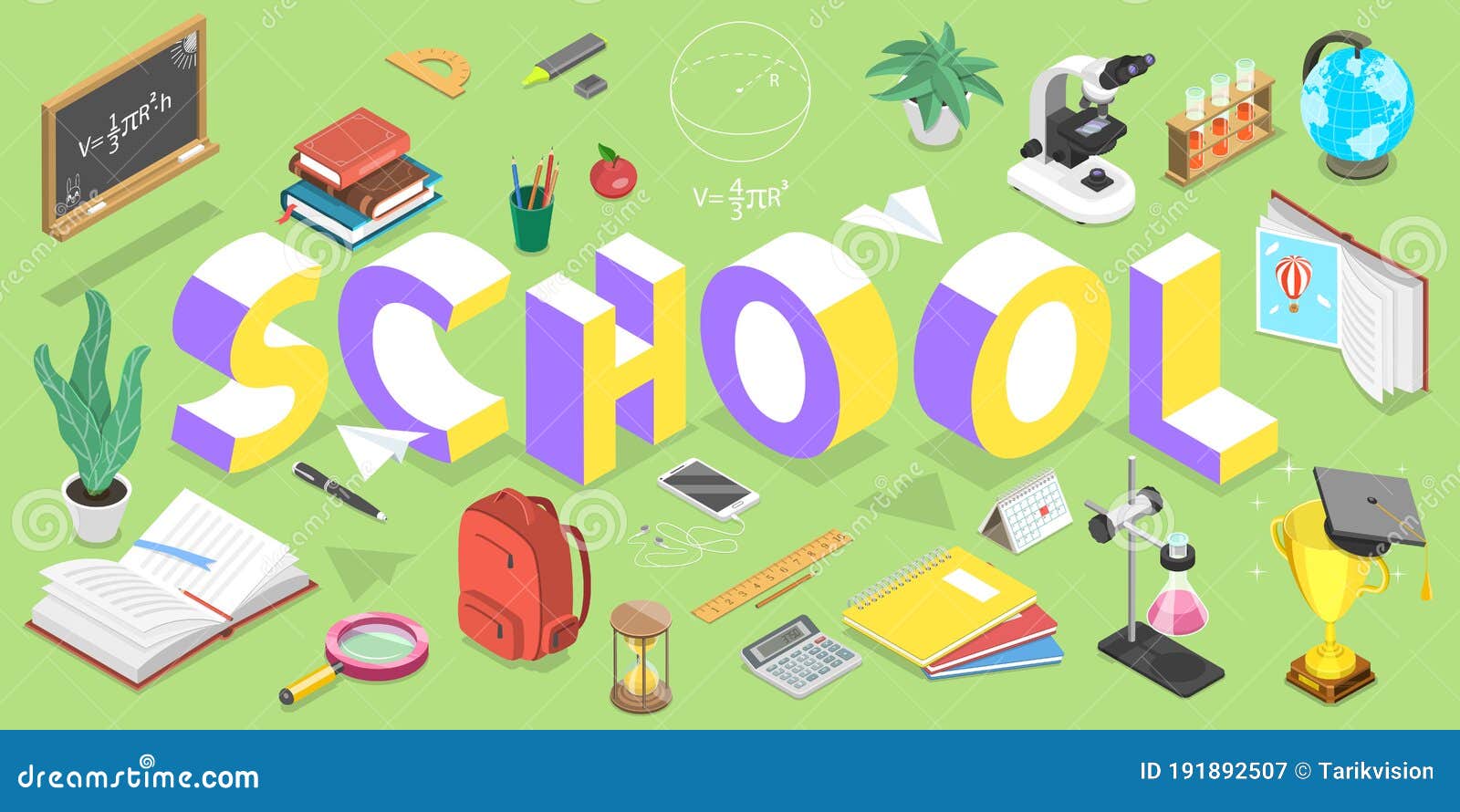 3D Isometric Flat Vector Concept of School Education, Back To Digital ...