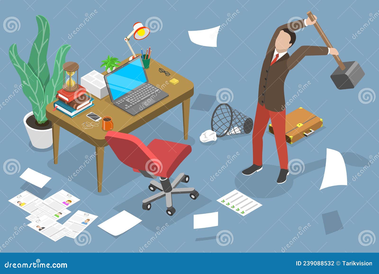 3D Isometric Flat Vector Conceptual Illustration of Angry Office Worker ...