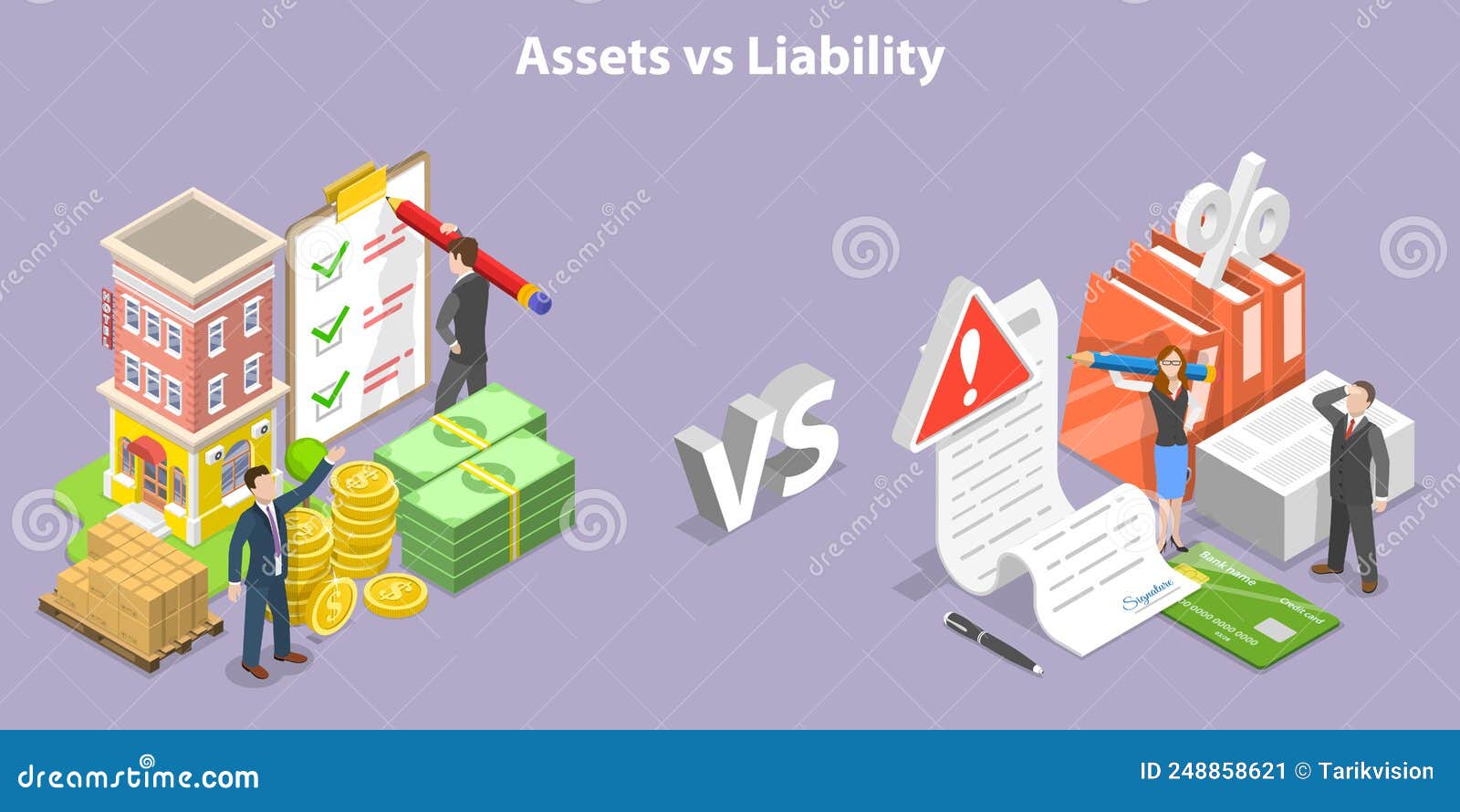 3D Isometric Flat Vector Conceptual Illustration of Assets Vs Liability ...
