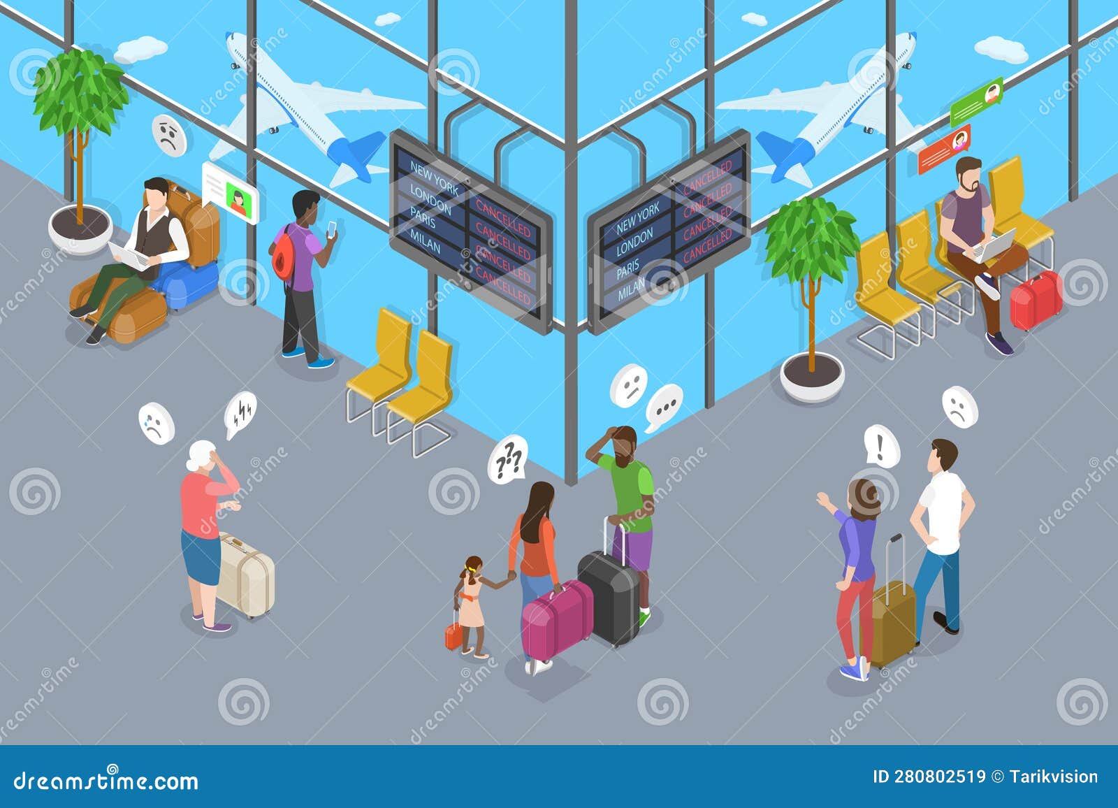 3D Isometric Flat Vector Conceptual Illustration of Cancelled Flight ...