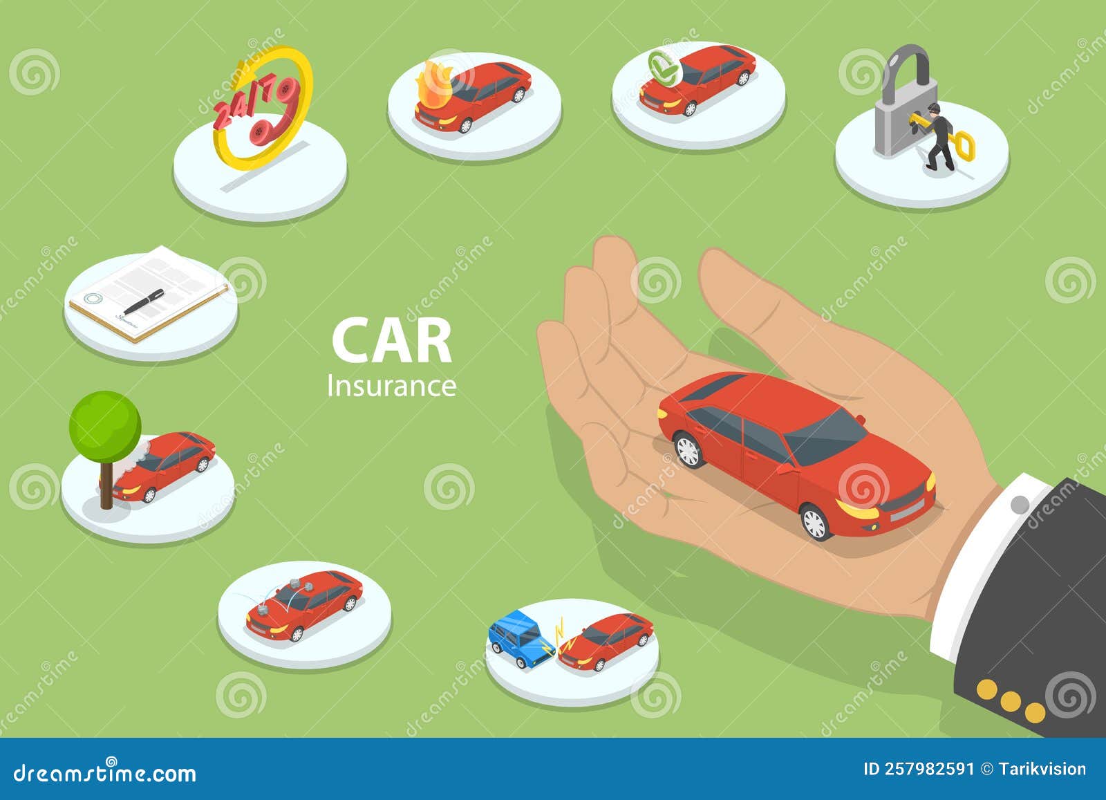 3D Isometric Flat Vector Conceptual Illustration of Car Insurance ...