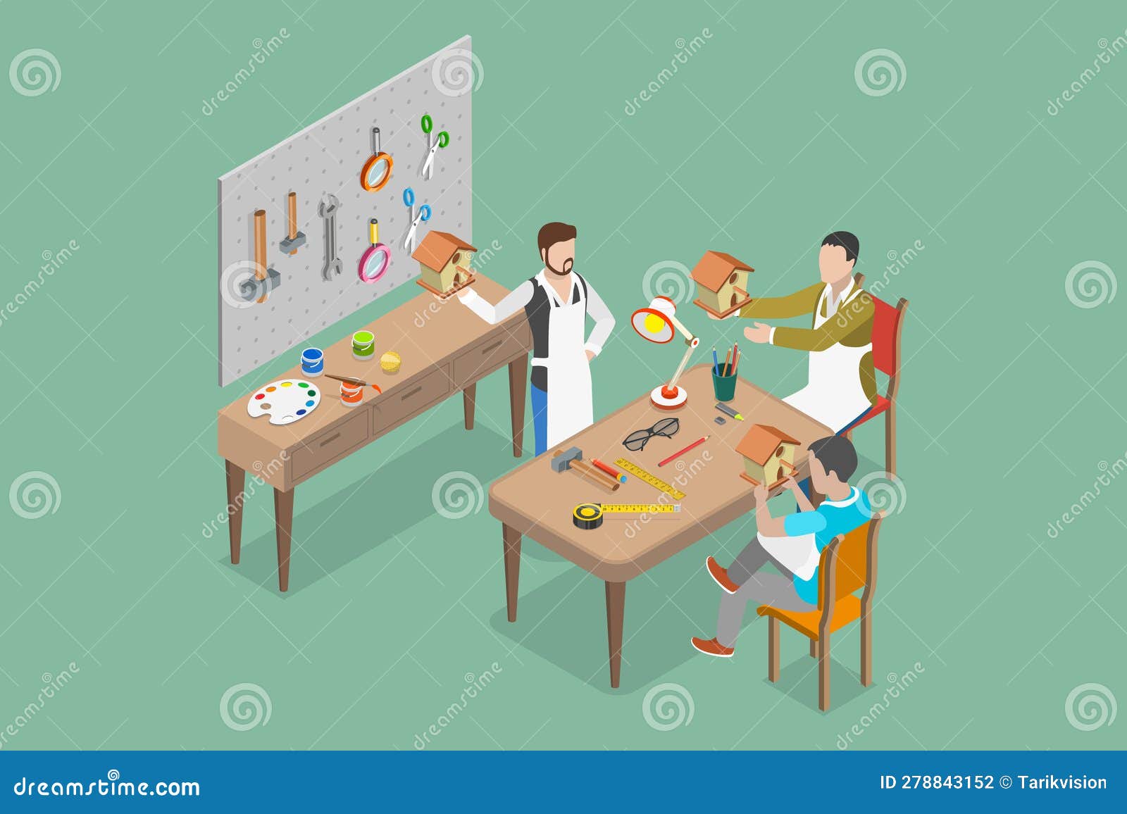 3D Isometric Flat Vector Conceptual Illustration of Carpenter Workshop ...