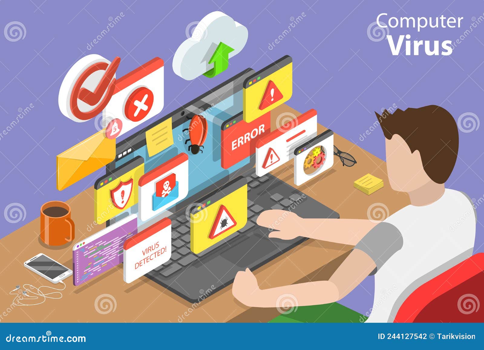 3D Isometric Flat Vector Conceptual Illustration of Computer Virus ...