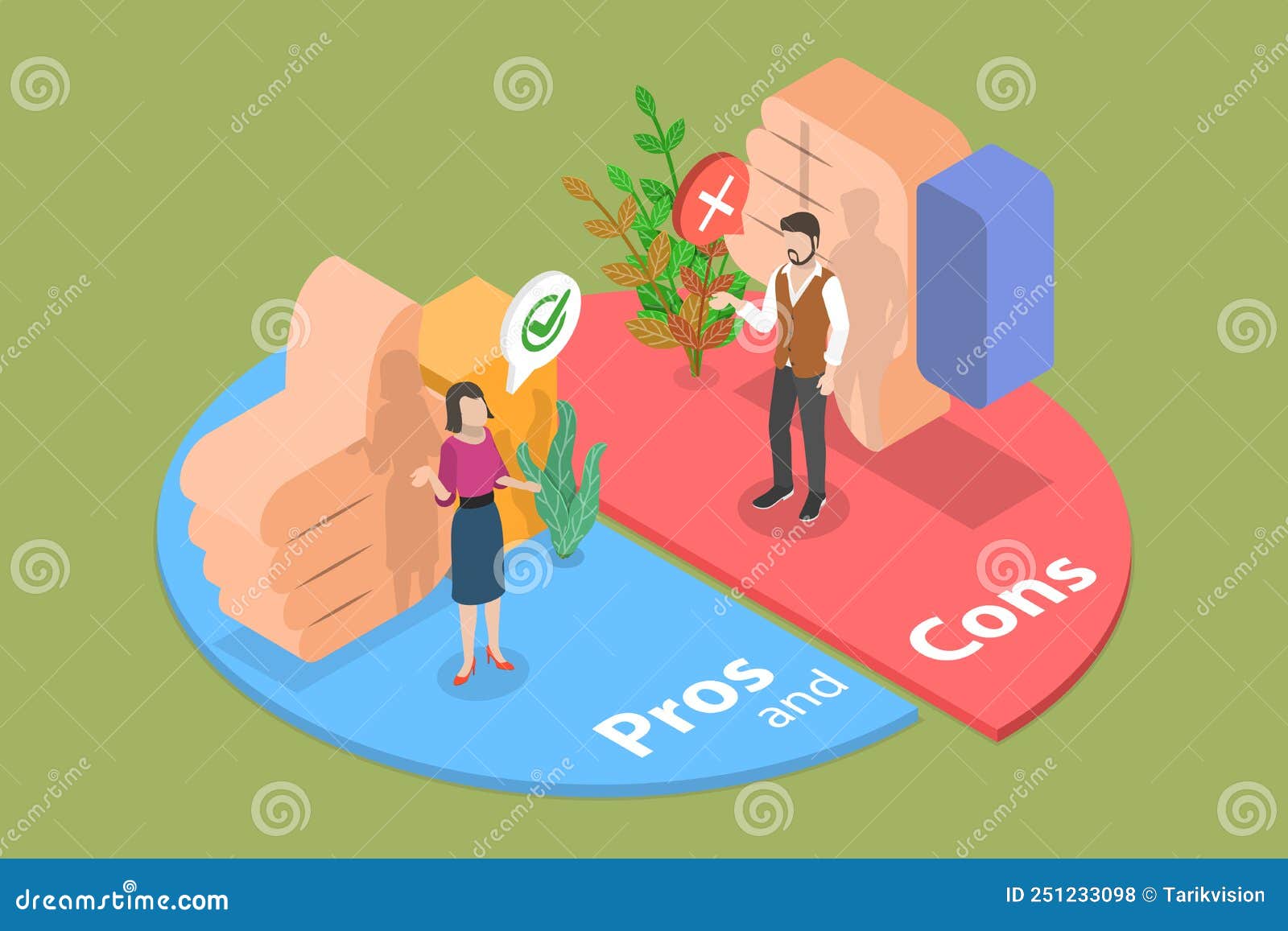 3D Isometric Flat Vector Conceptual Illustration of Cons and Pros Stock ...