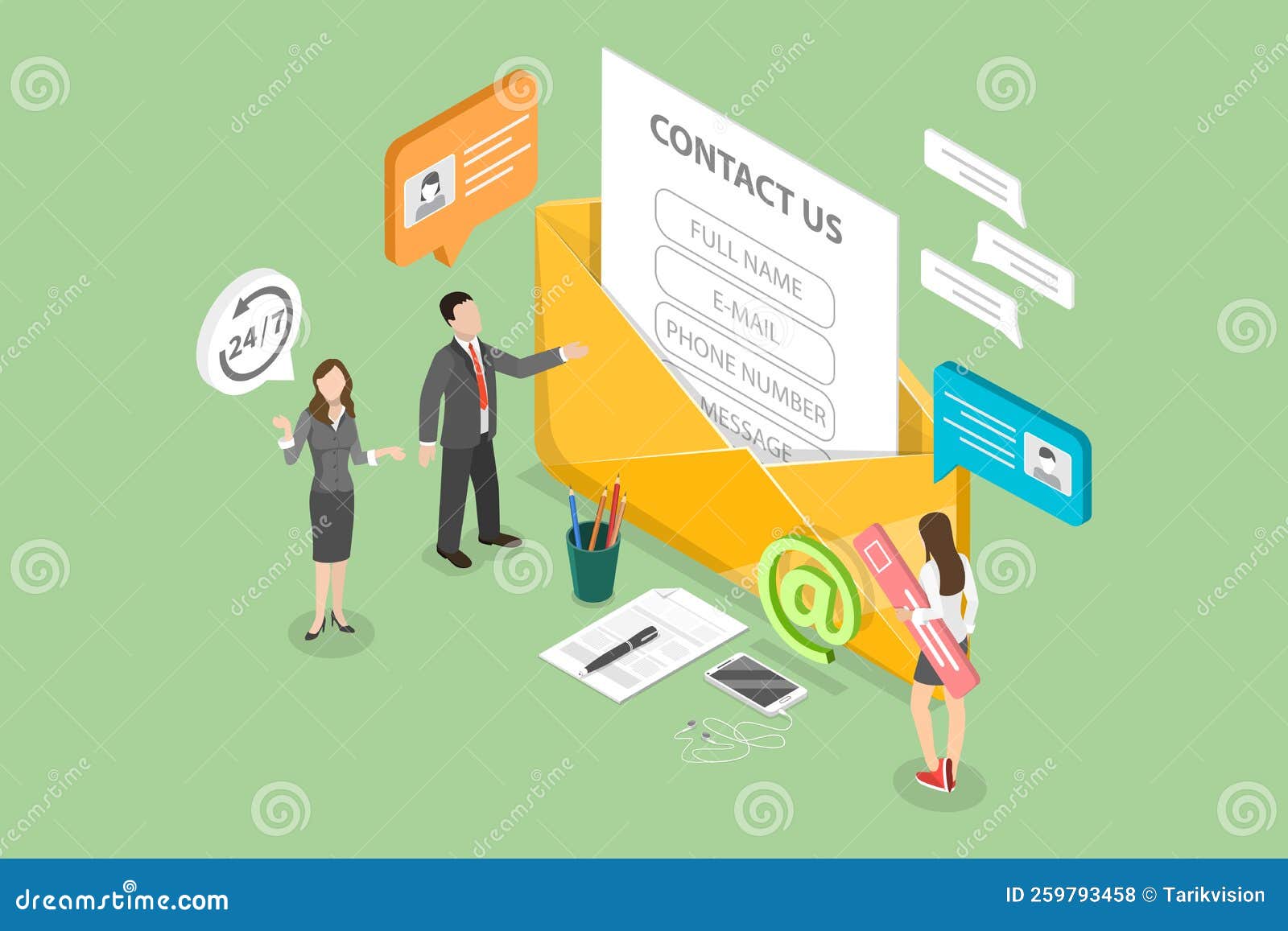 3D Isometric Flat Vector Conceptual Illustration of Contact Us Stock ...