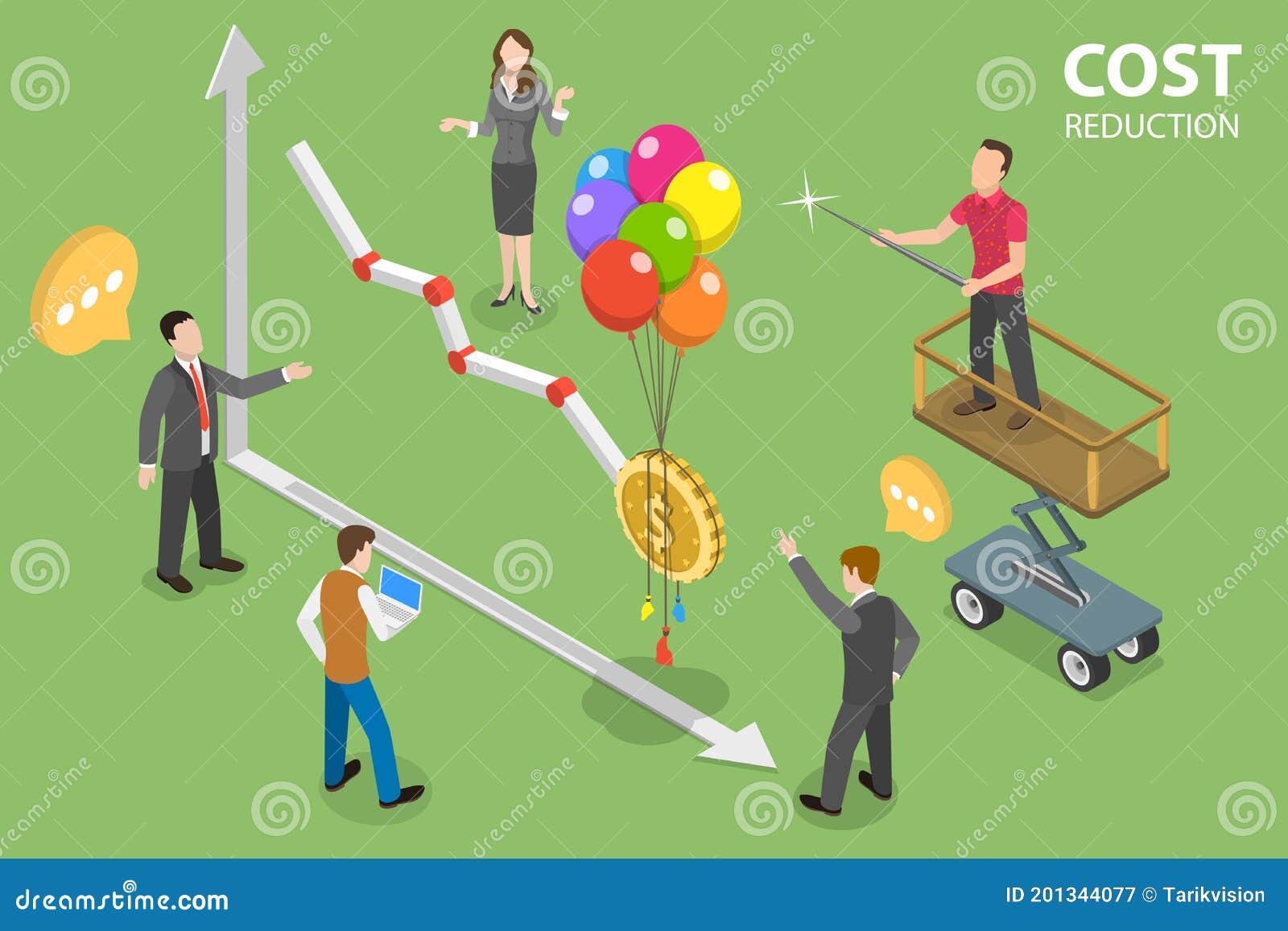 3D Isometric Flat Vector Conceptual Illustration of Cost Reduction ...