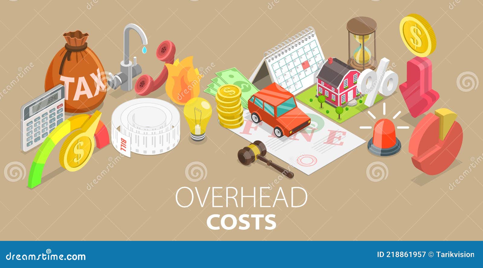 3D Isometric Flat Vector Conceptual Illustration of Costs Overhead ...