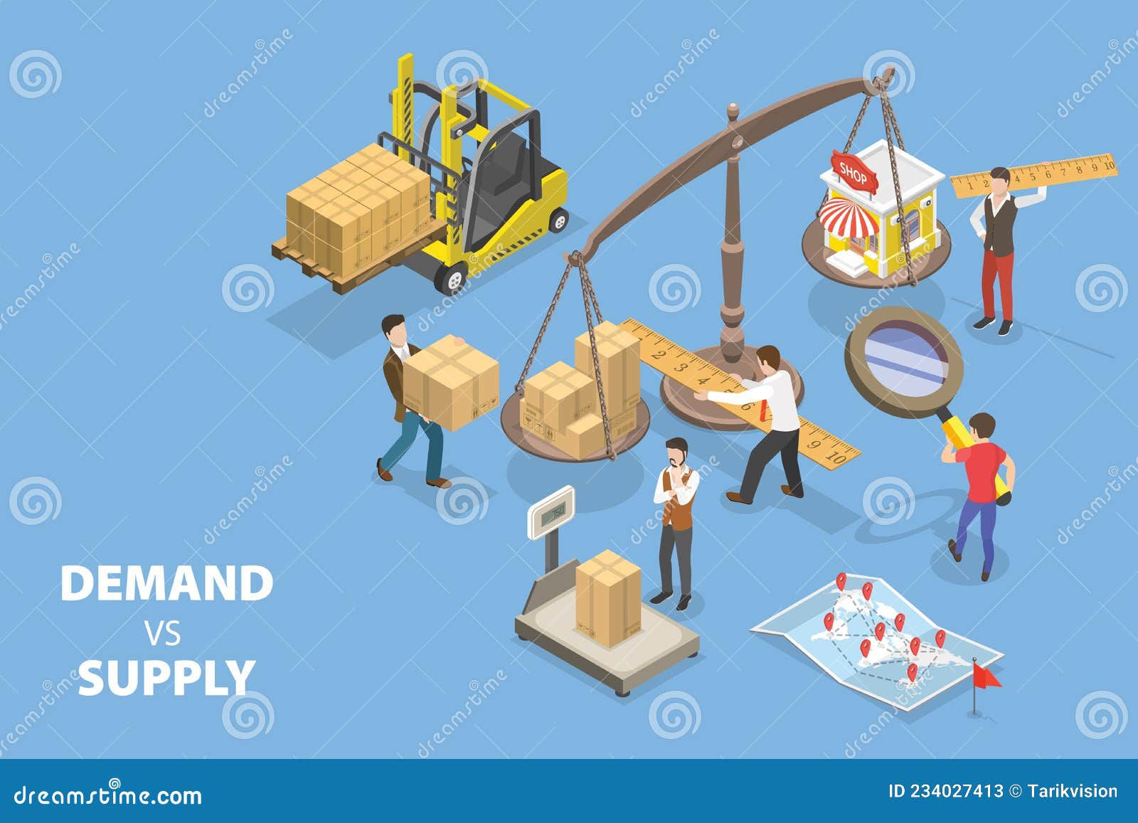 3D Isometric Flat Vector Conceptual Illustration of Demand Vs Supply ...