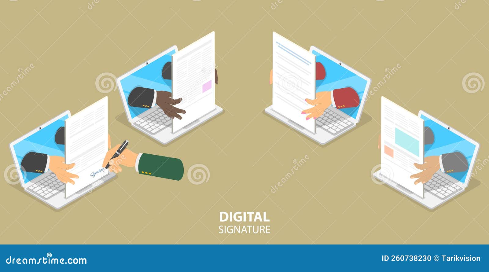 3D Isometric Flat Vector Conceptual Illustration of Digital Contract ...