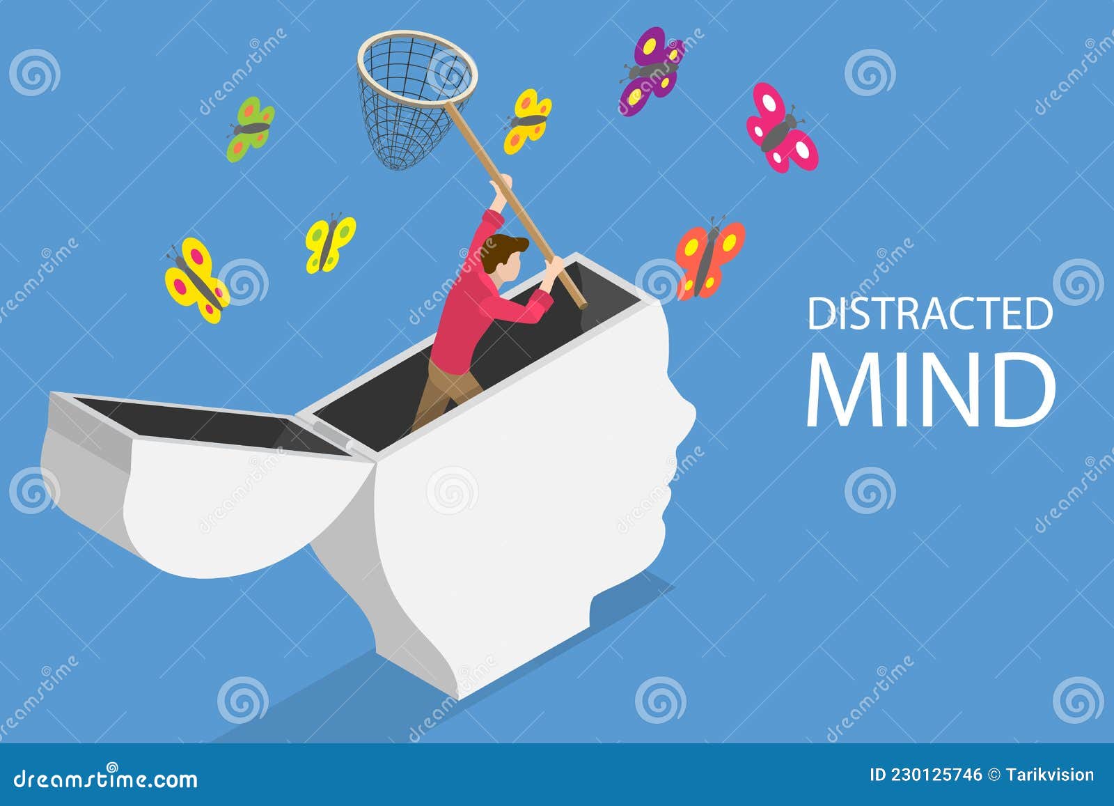 3D Isometric Flat Vector Conceptual Illustration of Distracted Mind ...