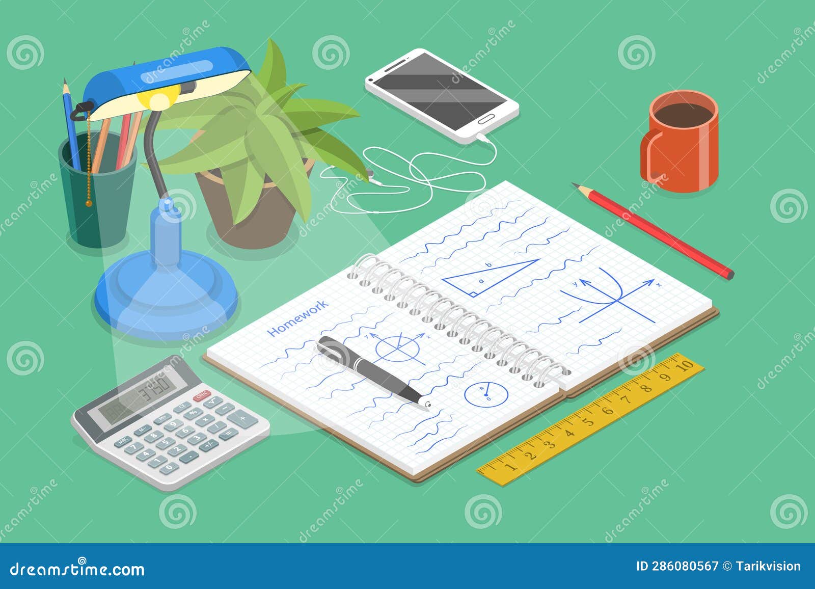 3D Isometric Flat Vector Conceptual Illustration of Doing Homework ...